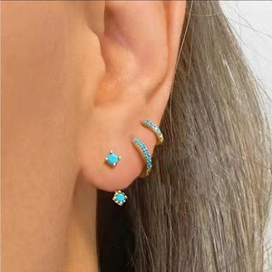 Jewelry | 325 3 Minimalist Gold Blue Set | Poshmark